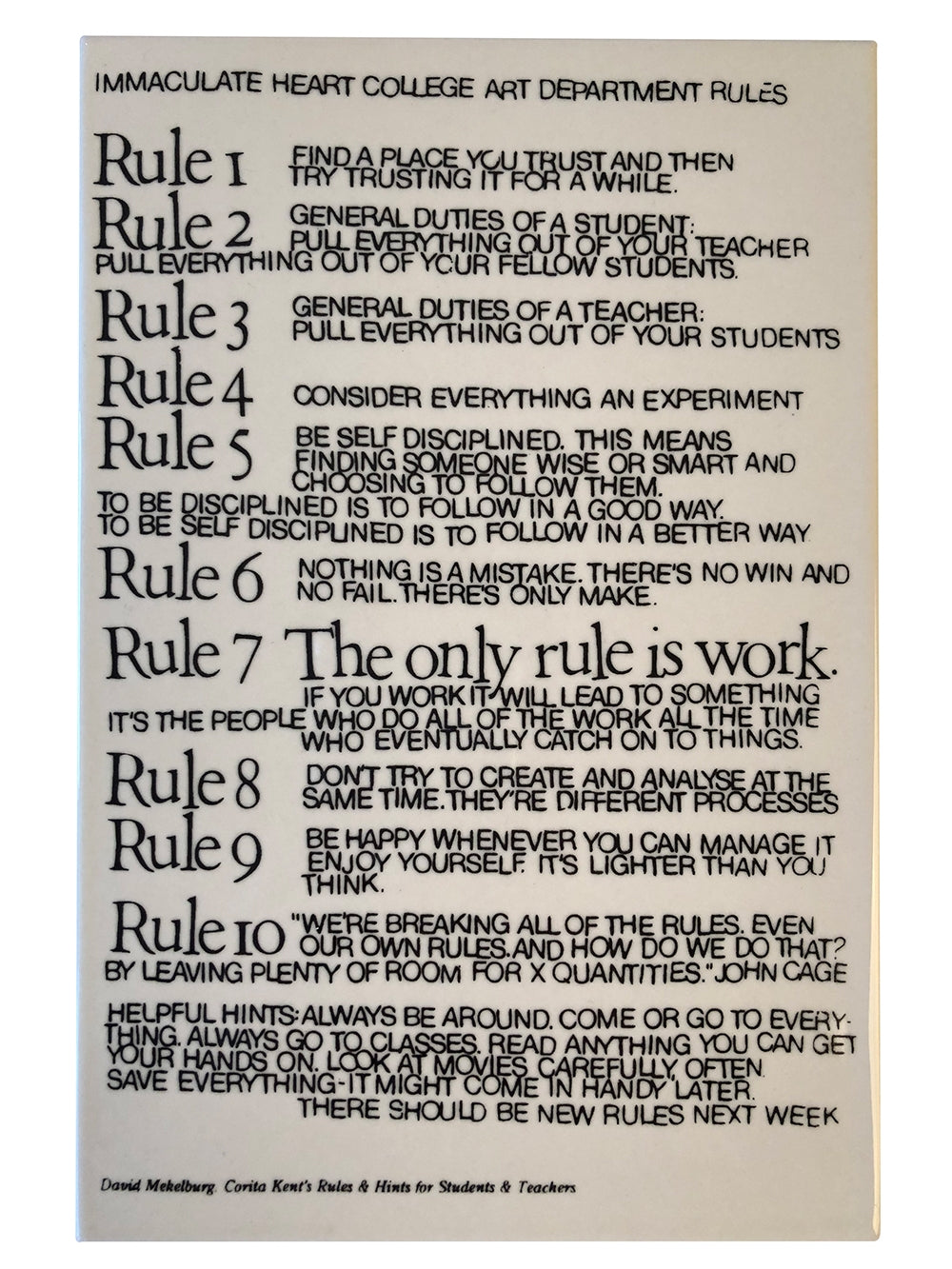 "Art Department Rules" Tile – Bauer Pottery